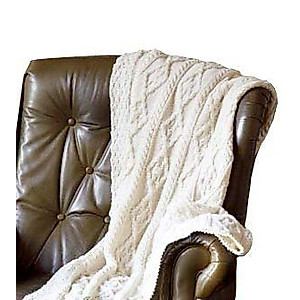 100% Irish Merino Wool Plaited Aran Celtic Cream Couch Throw Blanket 40”x 66” by Carraig Donn