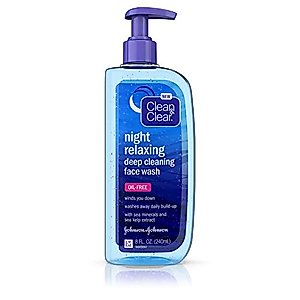 Clean & Clear Night Relaxing Oil-Free Deep Cleaning Face Wash with Deep Sea Minerals & Sea Kelp Extract, For All Skin Types, 8 fl. oz