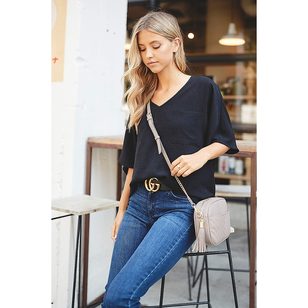 FashionPuzzle Chevron Quilted Crossbody Camera Bag with Chain Strap and Tassel (Dark Teal) One Size