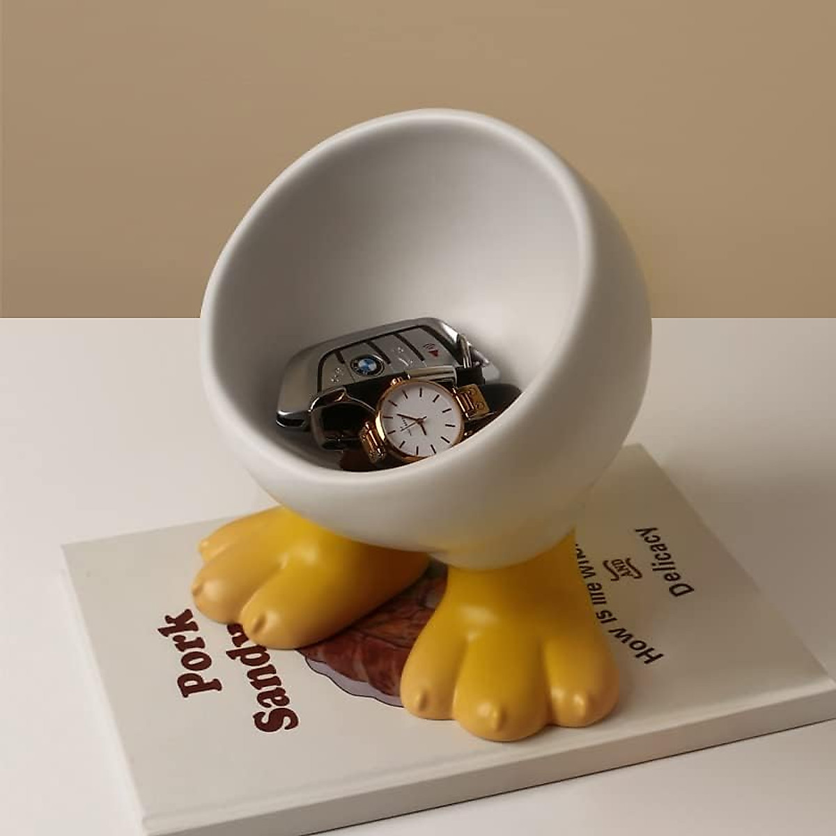 Relexome Easter Cute Duck Candy Servers Bowl Foot Key Bowl Animal Candy Dish Decorative Bowl for Entryway Table Office Home Decor, Small Pedestal Ceramic Fruit Bowl,Cookie Snack Footed Key Tray,7 Inch