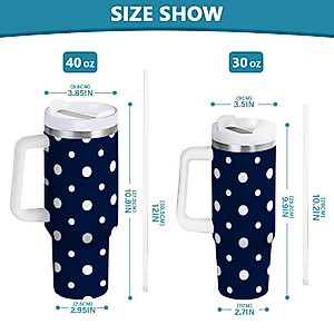 RPLIFE Navy Blue Polka Dots Stainless Steel Mug, Insulated Water Bottle with Straw, Tumbler for Men