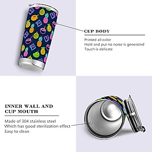 sanluoli Summer Neon Coconut fruit Pineapple Stainless Steel coffee cups with lids with Straw Lid coffee travel mug for gym portable insulated tumbler 20 OZ