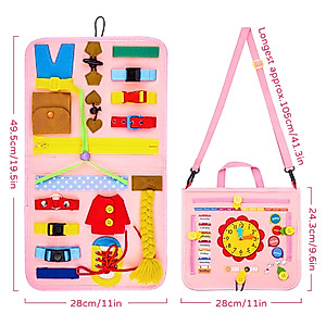 NiToy Busy Board, 19-in-1 Toddler Montessori Toys Ages 3-5, Fine Motor Skills Toys for Preschool Activity Sensory Learning Toys, Pink