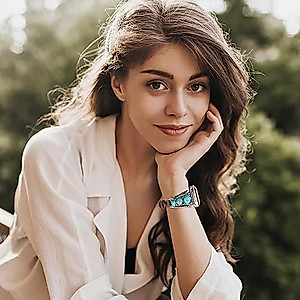 GELVTIC Compatible with Apple Watch Bands for Women Men Silver Chain Strap Tassel Gold Metal Boho Turquoise Western Leather Smartwatch Bands Adjustment Replacement Compatible with iwatch Bracelet Wristband Gift for Her 38/40/41/42/44/45/49mm (9WA-38/40/41