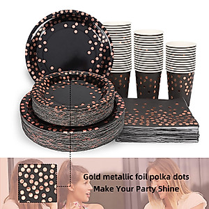 Simbago Black and Rose Gold Party Supplies-Disposable Dinnerware Set 50 Paper Plates 50 Dessert Plates 50 Cups 50 Napkins,Retirement Birthday