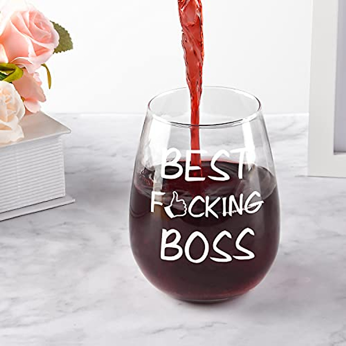 Waipfaru Boss Day Gift Stemless Wine Glass, Best Boss Wine Glass, Funny Gift Bosses Day Gift Christmas Gift Birthday Gift for Boss Manager Director Coworkers Employer Male Femal