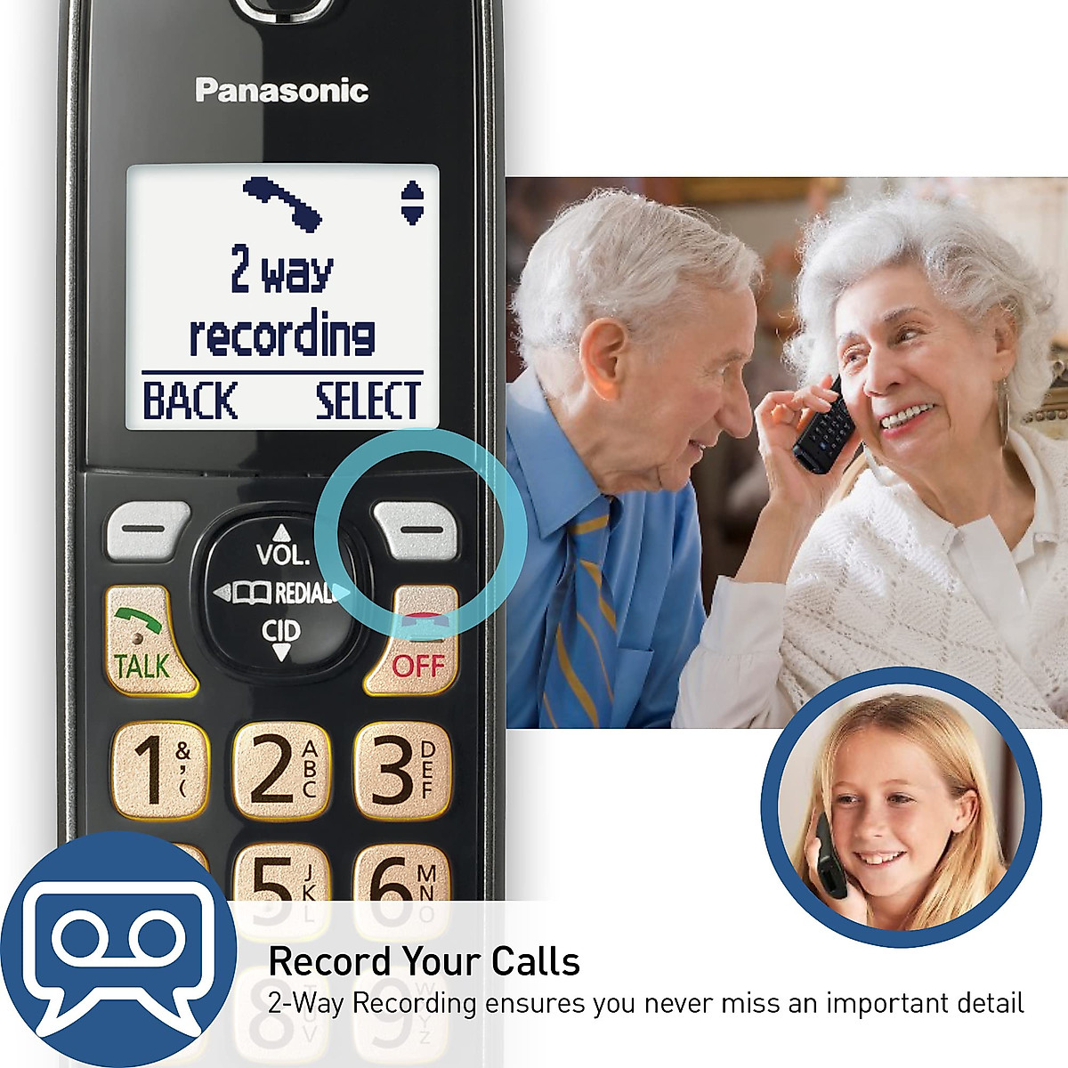 Panasonic Cordless Phone with Answering Machine, Advanced Call Block, Bilingual Caller ID and Easy to Read High-Contrast Display, Expandable System with 3 Handsets - KX-TGD833M (Metallic Black)
