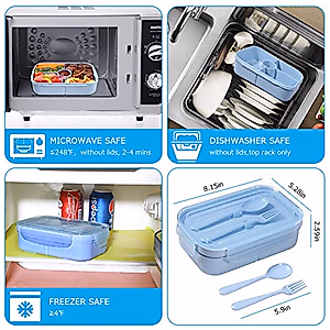 Jeopace Bento Box for Kids Lunch Containers with 4 Compartments Kids Bento Lunch Box Microwave/Freezer/Dishwasher Safe (Flatware Included,Light Blue)