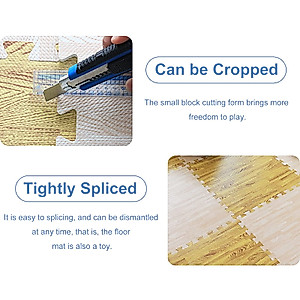 Interlocking Foam Tiles Wood Grain Foam Floor Mat, Multi Purpose Exercise Gym Protective Flooring Mats, Home Bedroom Living Room Studio Interlocking Tiles, 12in X 12in