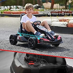 ELEMARA Electric Go Kart for Kids, 12V 7AH 2WD Battery Powered Ride On Cars with Remote Control for Boys Girls,Vehicle Toy Gift with 2 Level Adjustable Seat,Safety Belt,USB Port,Horn
