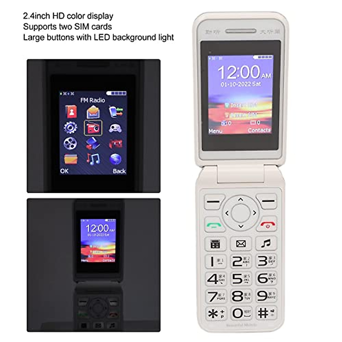 CCYLEZ N509 2G Flip Phone, 2.4 Inch Dual SIM Flip Cell Phone Loud Volume Speakers, Large Keys and Key LED Light with 6800mAh Battery for Older (Blue)