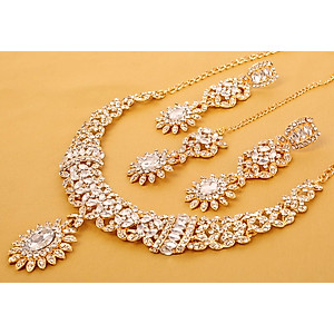Touchstone Indian Bollywood Bollywood Silver Screen Desire Traditional Illustrious Filigree Sparkling Rhinestones Charming Look Designer Jewelry Hasli Necklace Set In Gold Tone For Women