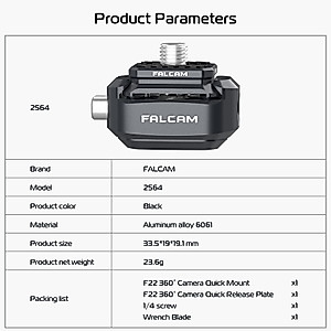 FALCAM F22 Quick Release Kit for Insta360, Panoramic Camera Mounting Adapter Convert 1/4" Thread to F22 QR System, Camera Accessory for Insta 360 ONE RS, ONE RS 1-inch, ONE X/X2/X3/Go 3/Ace Pro