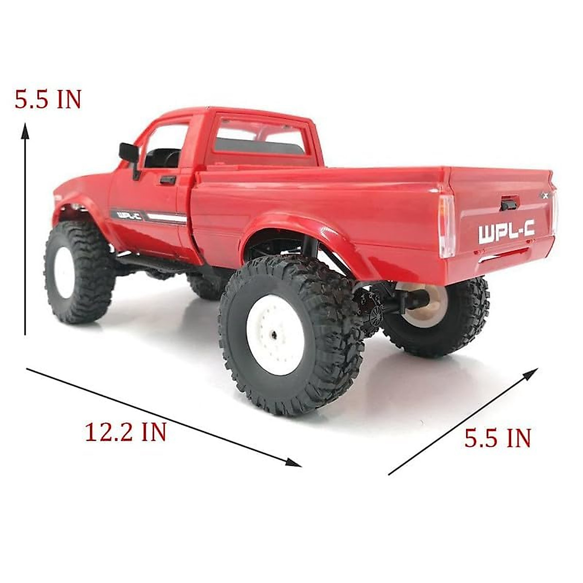 YIKESHU RC Rock Crawler WPL C24 RC Truck 4x4 1/16 RC Crawler Off Road All Terrain Car Proportional Throttle Steering Hobby RC Toy Climb Semi Truck LED Light RTR Trailer (Red)