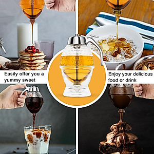 Honey Dispenser No Drip Glass, Maple Syrup Dispenser, Honey Jar with Stand, 8 oz Beautiful Honey Comb Shaped Honey Pot, Perfect Bee Decoration for Home Kitchen