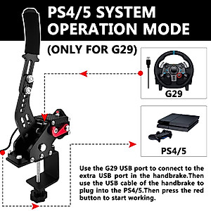 CXCESNS USB PS 4/5 handbrake Compatible with Logitech G29 Steering Wheel, 64-bit USB PC handbrake Applicable for simulated racing games with clip and Sim Card, 11.8" (PC+PS 4/5 system only)