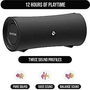 Raycon Fitness Speaker, Portable, IPX7 Waterproof, Dustproof, 36 Hr Battery, Microphone, Dual Drivers, TWS Multi-Link Stereo, Strap (Carbon Black)