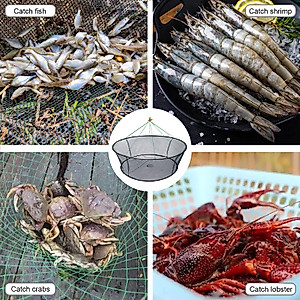 WEISGJA Portable Folded Fishing Net, Crab Net Fish Net with Fishing Rope, Hand Casting Cage Crab Net, Foldable Fishing Mesh Trap for,Minnows,Lobster,Crawfish, Shrimp etc. (39.4inch/100cm)