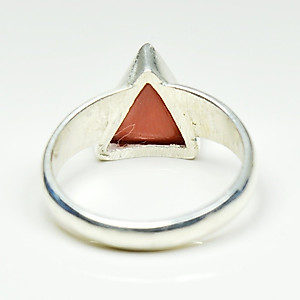 Jewelryonclick Natural 5 Carat Triangle Red Coral Silver Rings for Women in Size 4,5,6,7,8,9,10,11,12,13