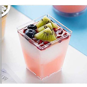 XIGUI 5oz Mini Dessert Cups - Clear Tasting Sample Shot Glasses 25 Piece Reusable of Plastic Dessert, Suitable for Cheese, Desserts, Jelly, Mousse, Ice Cream (Transparent 5oz)