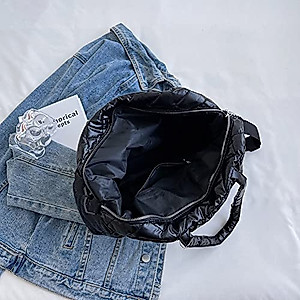 JQWYGB Nylon Tote Bags for Women - Trendy Puffer Tote Bag Purse Soft Padded Cotton Quilted Crossbody Handbag with Cute Pompom Pendant