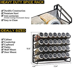 SpaceAid Spice Rack Organizer with 28 Spice Jars, 386 Spice Labels, Chalk Marker and Funnel Set for Cabinet, Countertop, Pantry, Cupboard or Door & Wall Mount - 28 Jars, 13.4" W × 10.8" H