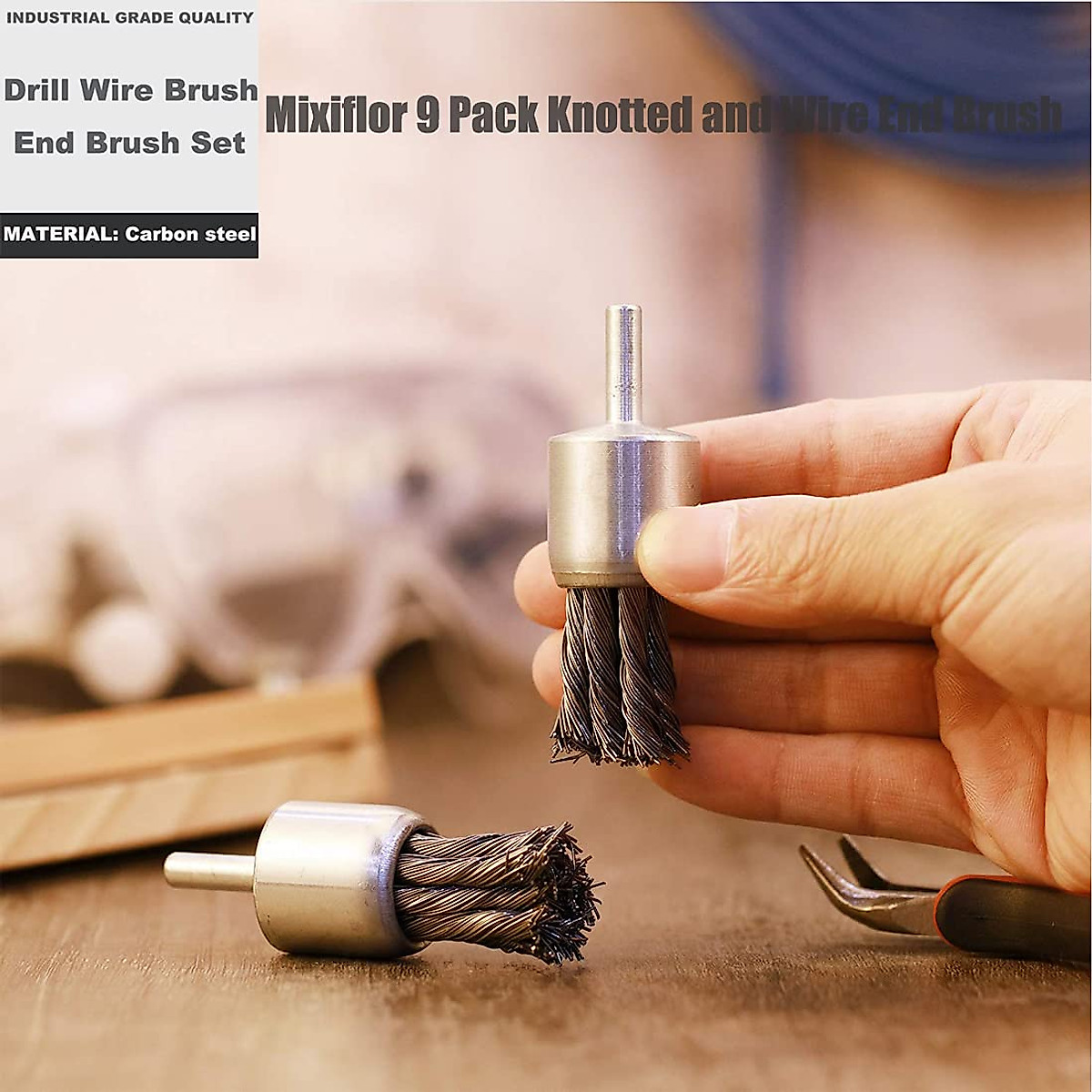 9 Pack Wire Wheels Brush for Drill, - Sizes 0.8" 1" 1.2", Mixiflor Knotted and Wire End Brush, for Derusting, Paint Removal, Deburring. Fast, Easy for Angle Grinder, Pneumatic - 2.75 Inch