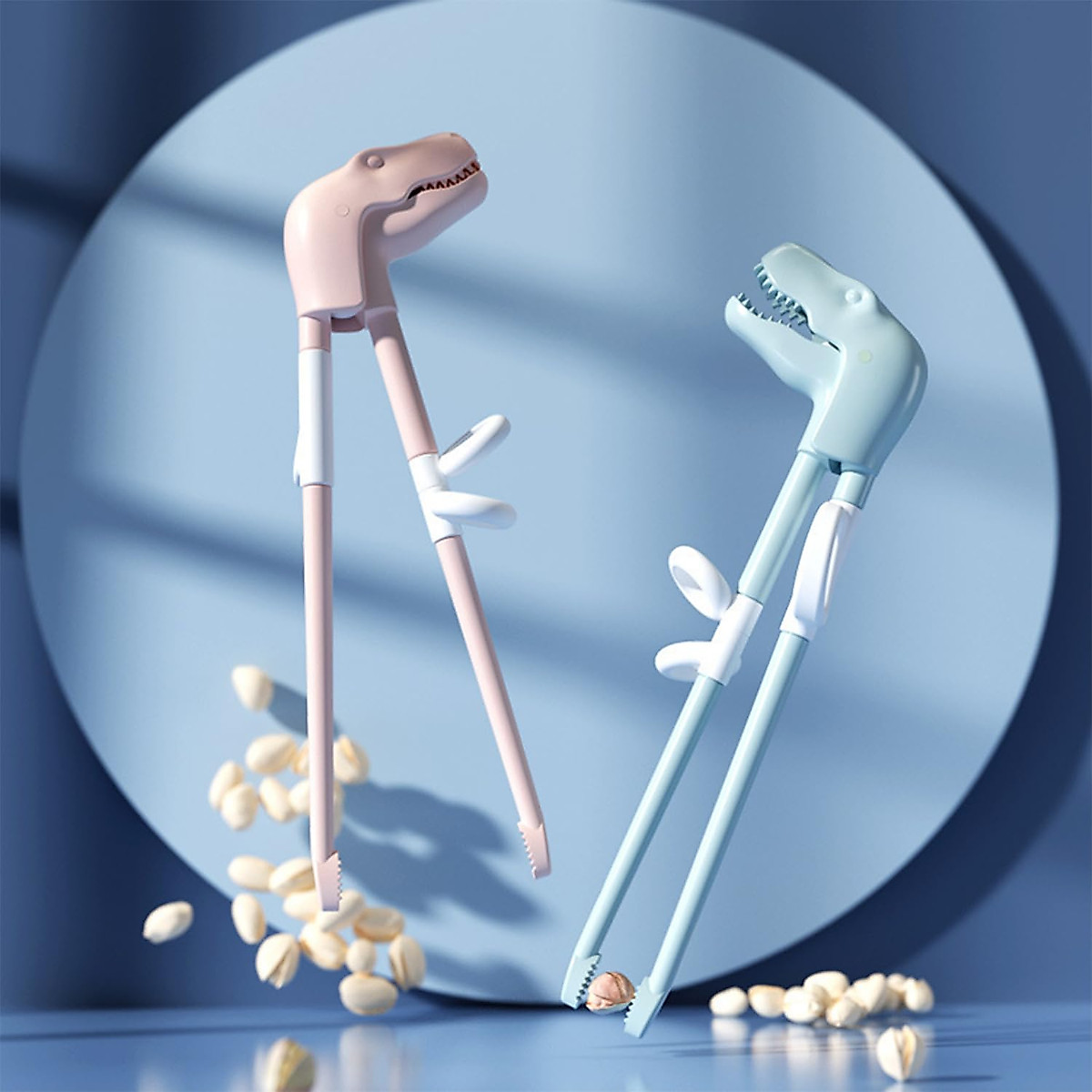 Training Chopsticks - Cute Beginner Chopsticks - Children's Cutlery and Learning Utensils With attachable Trainer - Encourage Fine Motor Skills and Healthy Eating Habits - Green Dinosaur