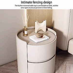 Modern Minimalist Bedroom Solid Wood White Bedside Table, Round Bedside Table with Storage Drawers, Bedroom Side Table, Chest of Drawers, Wooden Bedside Table, Mini Bedside Table, Storage Cabinet (Co