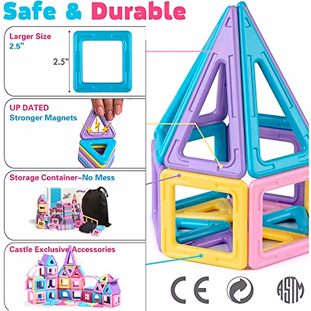 Magnetic Tiles for 3 4 5 6 7 8+ Year Old Boys Girls Magnetic Blocks Building Set for Kids Ages 3-6, Creativity and Educational Construction Toys for Toddlers 3-5 Christmas Birthday Gifts Toys-117PCS