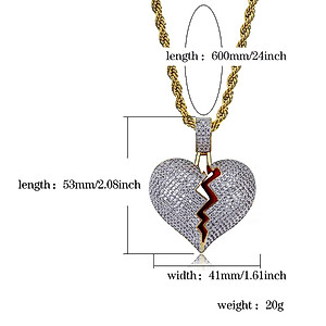 MOLEK Iced Out Hip Hop Jewelry Gifts 18K Gold Plated Micro Pave Bling CZ Broken Heart Pendant Necklace (Gold)