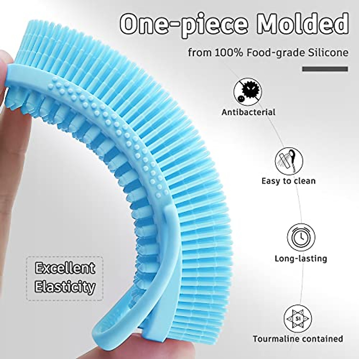 FREATECH Exfoliating Silicone Body Scrubber with Built-in Loop Handle, Dual-sided Bath Shower Body Brush for Deep Cleansing and Massage, Easy to Hold and Hang, Hygienic and Long-lasting, Light Blue
