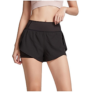 Bblulu Women's Athletic Running 2 in 1 Shorts High Waisted Workout Traning Jogging Cycling Sports Shorts Solid Yoga Pants