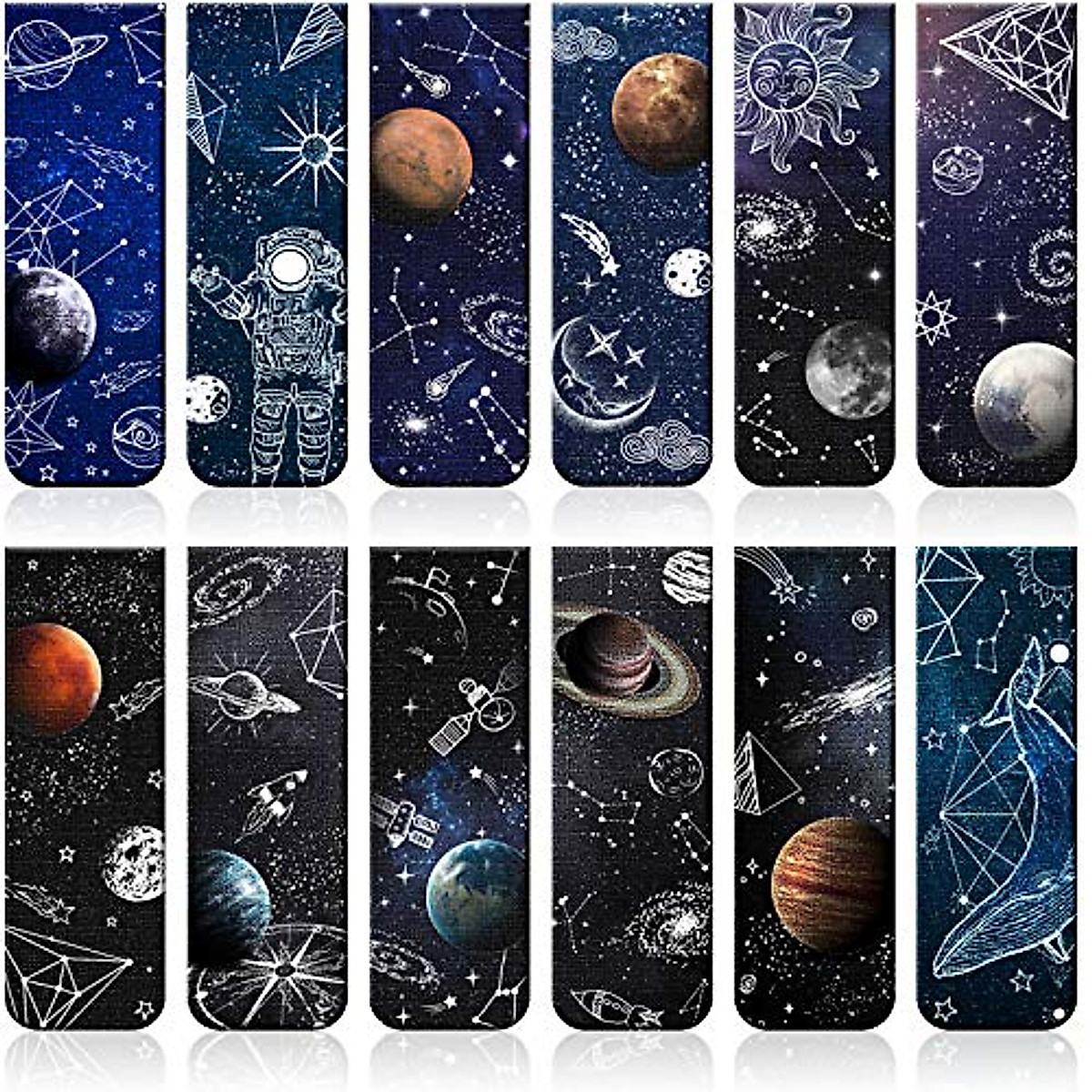 12 Pieces Magnetic Bookmarks Space Moon Roaming Bookmarks Magnetic Page Clip Space Assorted Book Markers Set for Students Reading, 12 Styles