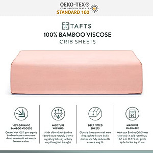 TAFTS Bamboo Crib Sheet Fitted, Girls Boys & Unisex 100% Organic Bamboo Crib Sheet for Standard Crib and Toddler Mattress, Luxuriously Soft, Cool, 360 Elasticized, (28" x 52" Blush)