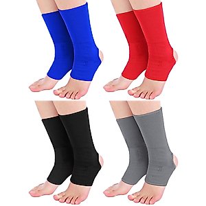Handepo 4 Pairs Muay Thai Ankle Wraps MMA Ankle Support Foot Sleeve Ankle Braces for Men Women Kickboxing Martial Arts Gym Running Sports(Black, Red, Blue, Gray)