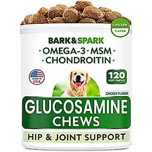 Glucosamine Dog Treats - Joint Pain Relief Supplement - Advanced Formula with Chondroitin, MSM, Omega-3 - Hip & Joint Care - Made in USA - Chicken Flavor - 120 Chews