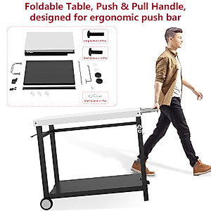 GLOWYE Outdoor Portable Grill Carts, BBQ Foldable Food Prep Cart with Wheels for Blackstone Griddle, Ninja Woodfire Grills, Oven, Double-Shelf Stainless Steel Pizza Oven Table Stand