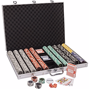 Ultimate Poker Chip Set Aluminum Carry Case - Holo Inlay Heavyweight 14-Gram Casino Quality Poker Chips - with Dice and Playing Cards - Heavy-Duty Protection - Locking Portable Case (1000 ct Rolling)