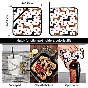 Romantic Dachshunds Set of 2 Square Insulated Pot Holders, Kitchen Baking, Pot Holders Sets, One with Pocket and One Without Pocket