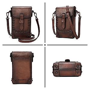 Montana West Crossbody Handbag Genuine Leather Shoulder Bag Mini Vintage Cell Phone Purse for Women Dark Brown MWG02-9062_CF
