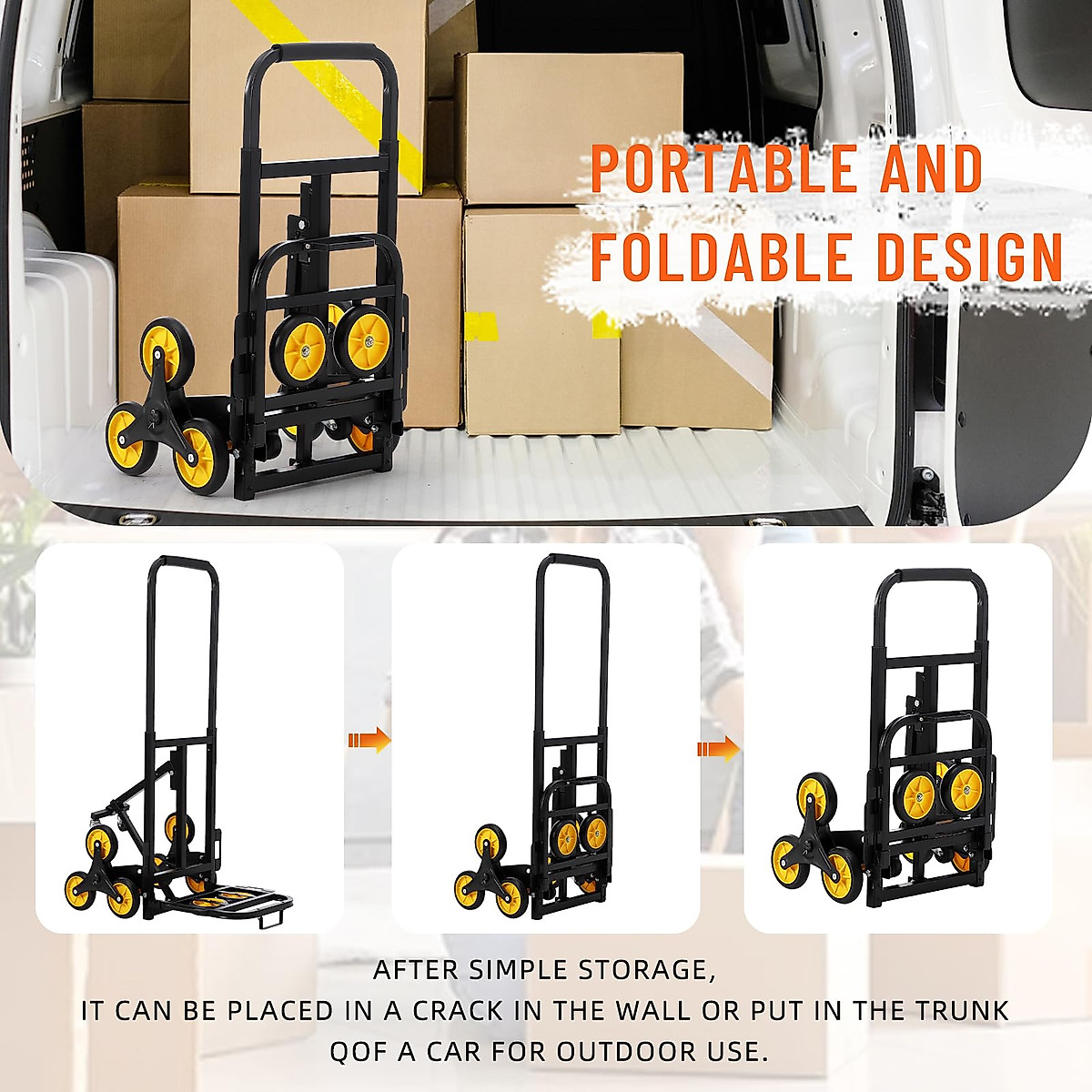 GarveeTech Stair Climber Hand Truck and Dolly, 330 lbs Heavy Duty Trolley Cart Folding Grocery Cart Dolly cart Hand Truck with Telescopic Handle & 10 Wheels for Shopping, Moving, Office