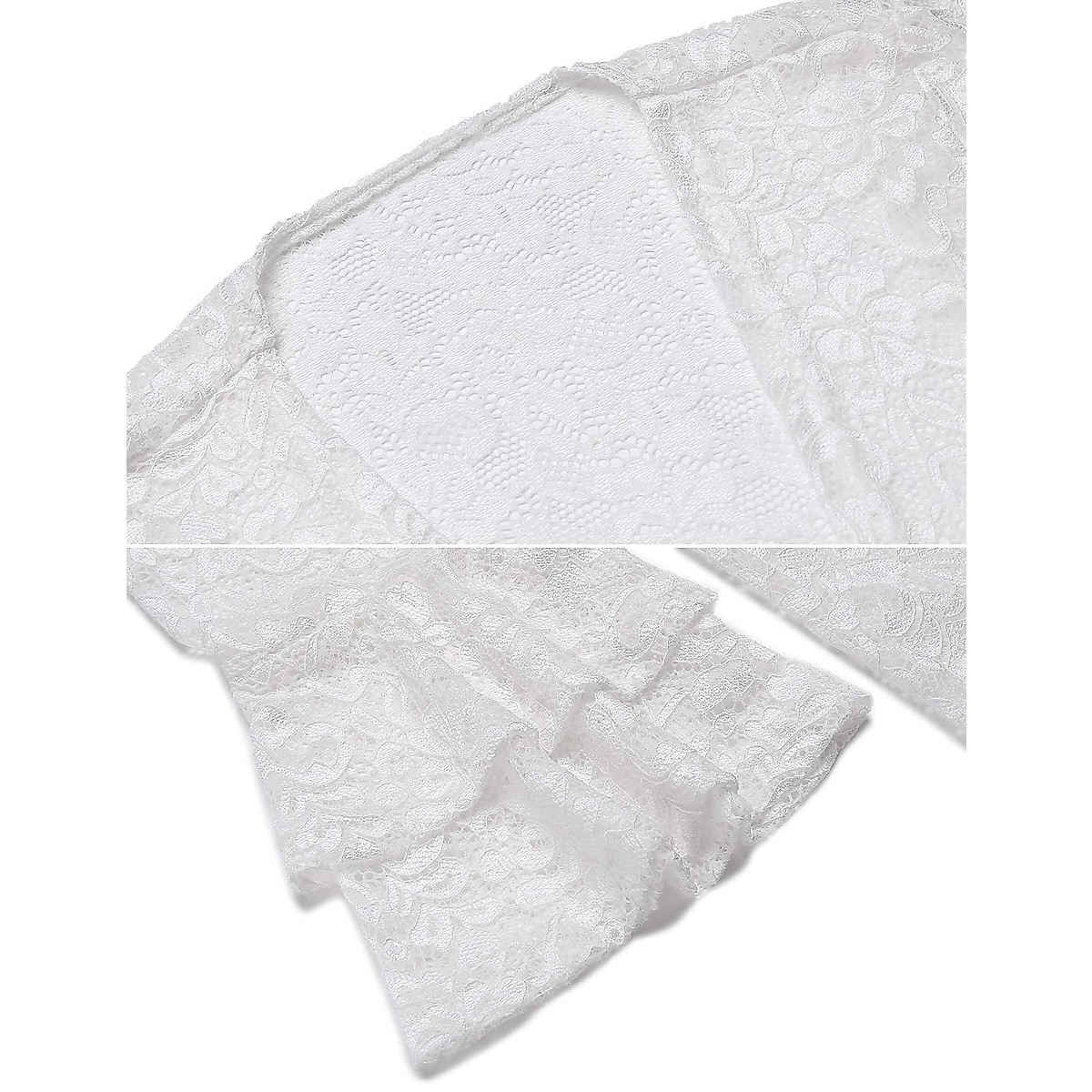 Deawell Womens Ruffle Sleeve Lace Cardigans Ladies Sheer See Through Cover Up Jacket (White, M)