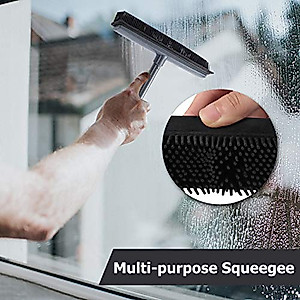 LCF Soft Bristle Rubber Broom and Squeegee with Telescopic Handle Carpet Rake Soft Household Push Broom Removal Pet Human Hair Outdoor Broom Dog Multi Brush Gray