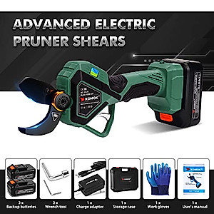KOMOK Electric Pruning Shears, Professional Cordless Electric Pruners Battery Powered Tree Branch Cutter with 2 Rechargeable 2 Ah Lithium Batteries, 1.65" (42mm) Cutting Diameter 8-10 Working Hours