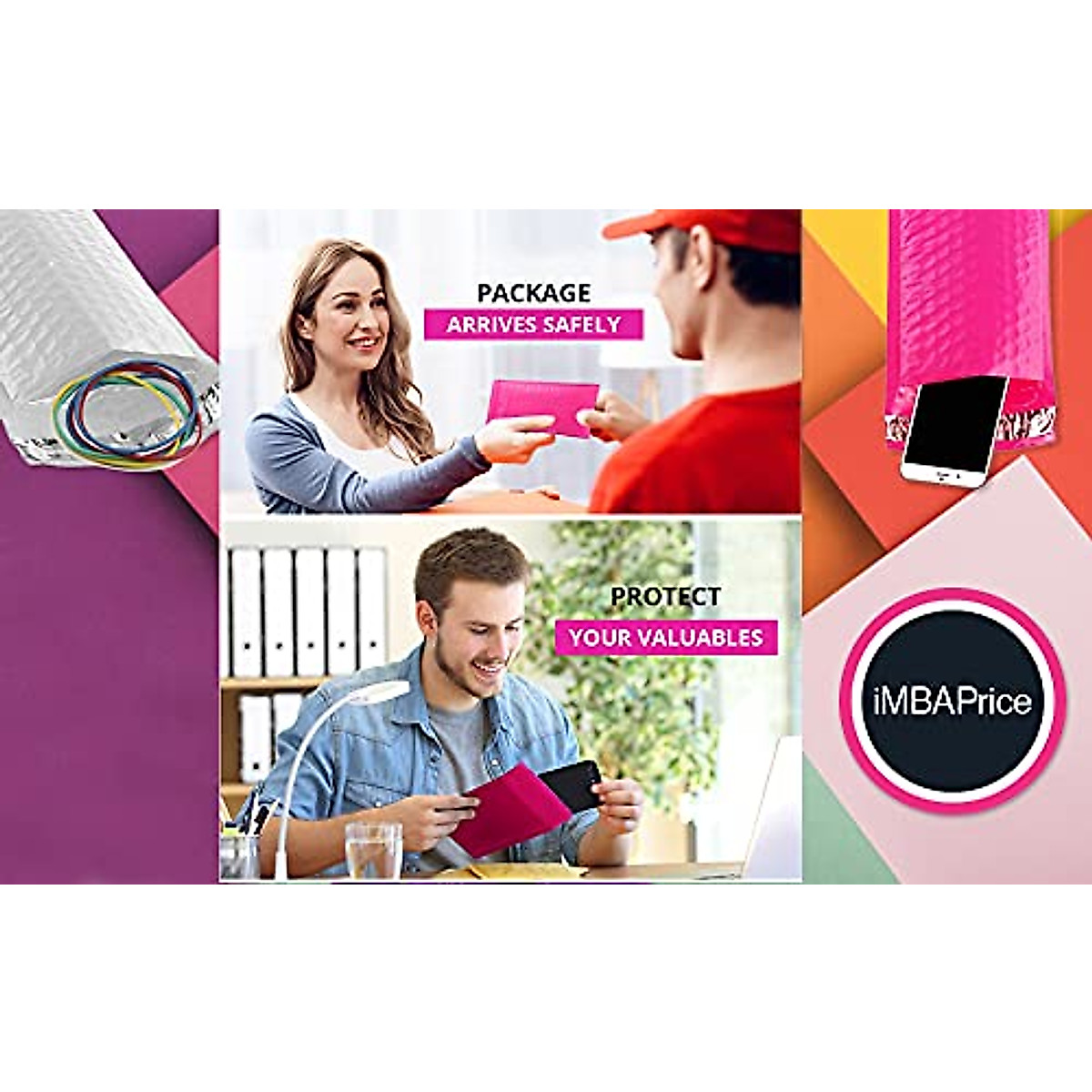 iMBAPrice 250-Pack #0 (6" x 10") Premium Hot Pink Color Self Seal Poly Bubble Mailers Padded Shipping Envelopes (Total 250 Bags)