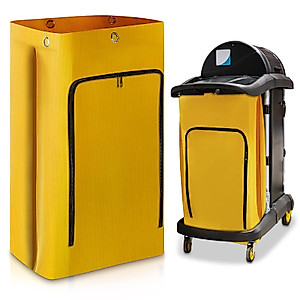 Cleaning Cart Bag Zippered Front Replacement Janitorial Cart Bag 24 Gallon Large Capacity Commercial Cleaning Bags for Cleaning Cart Housekeeping Carts, Yellow (33 x 16.8 x 10.5 Inch)