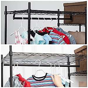Clothing Rack with Shelves,Large Heavy Duty Wire Garment Rack,Adjustable Clothes Racks for Hanging Clothes,74x 18x 78.4Inches,Metal Rack for Bedroom (Diameter 19mm,Horizontal/L Shape Combination)