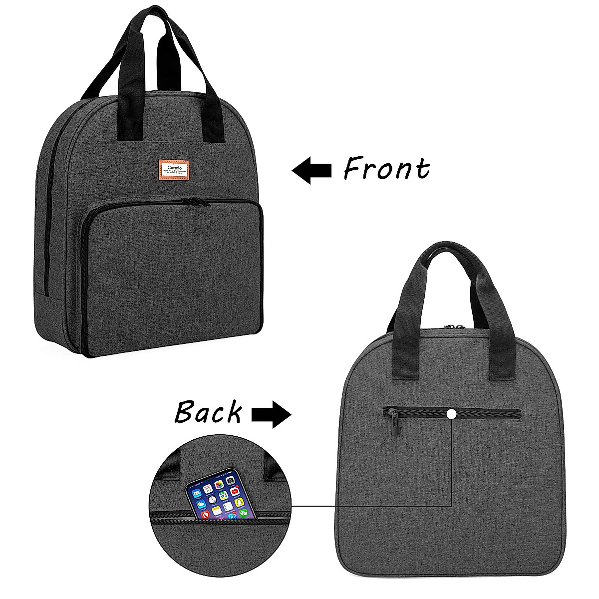 CURMIO Embroidery Bag, Portable Embroidery Project Storage for Embroidery Hoops, Floss, and Cross Stitch Supplies, Bag ONLY, Black (Patented Design)