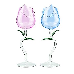 2pcs Rose Wine Glass, Creative Red Wine Glass, Rose Flower Goblet, Wine Cocktail Juice Glass for Party Dinner Wedding Festival Kitchen Bar Celebration (260ml, Blue and Pink)